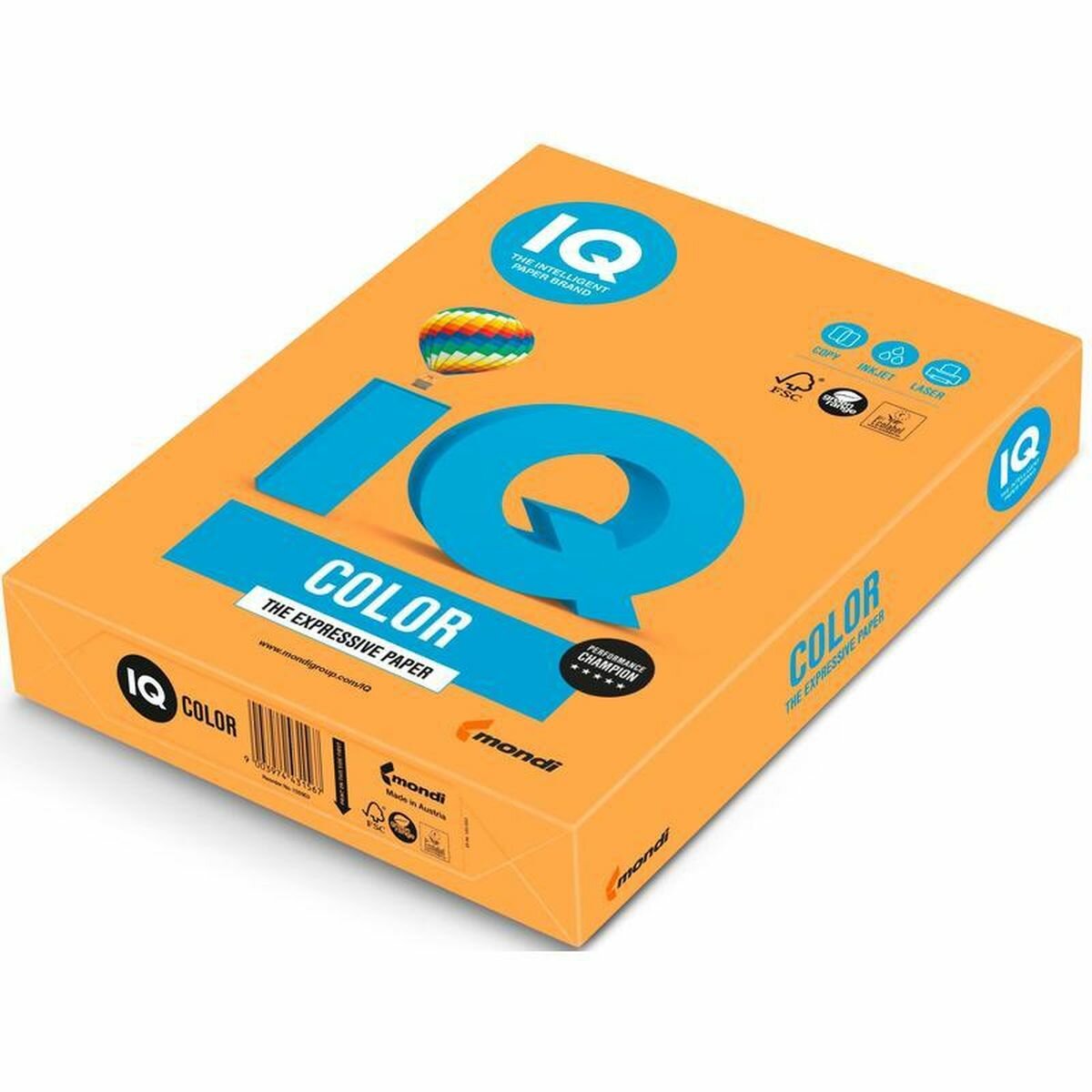 Бумага цветная А4 IQ Color, неон оранжевая, 80 г/кв. м, 500 листов (NEOOR)