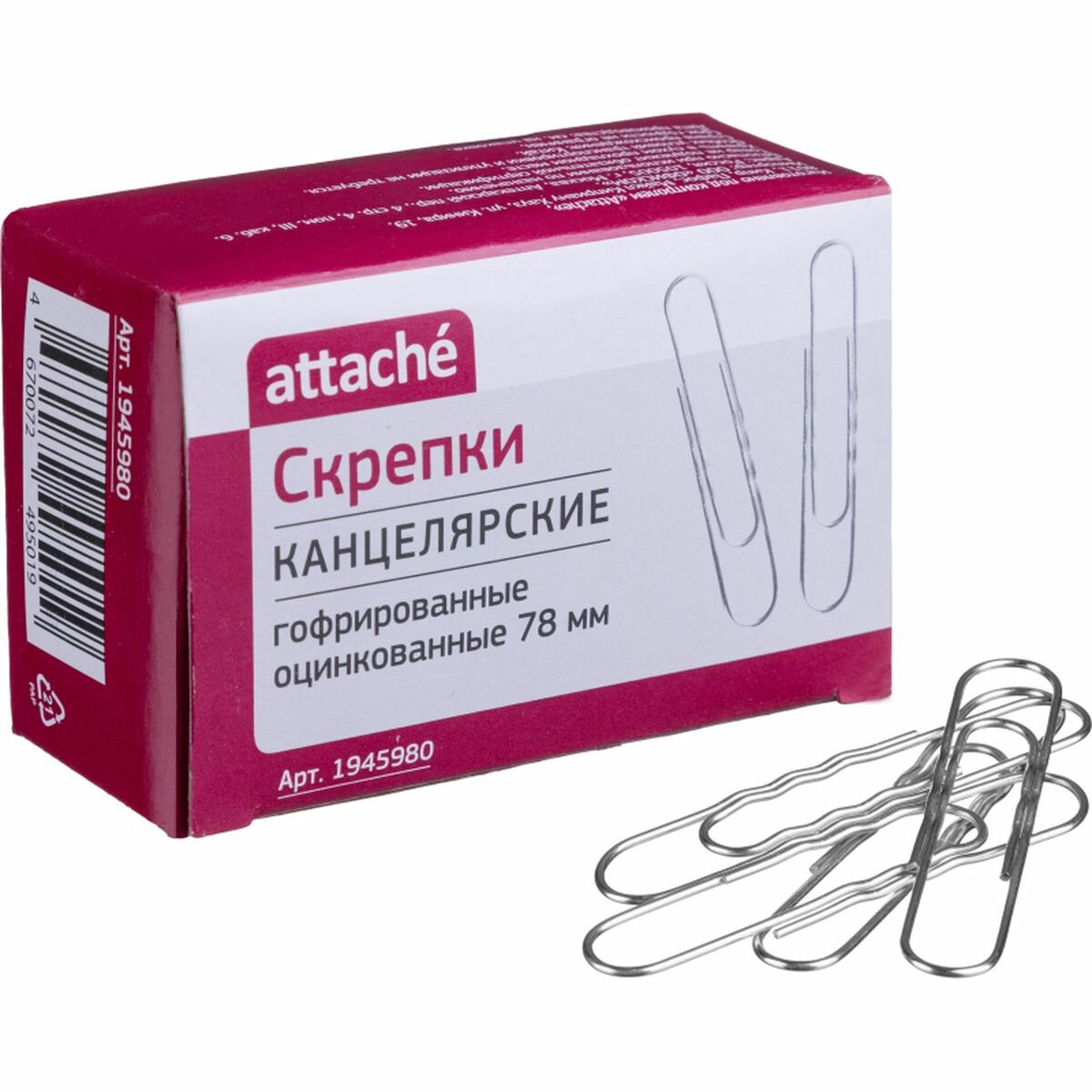 Скрепки Attache (78мм, оцинкованные, гофрированные) 50шт. (1945980), 100 уп.