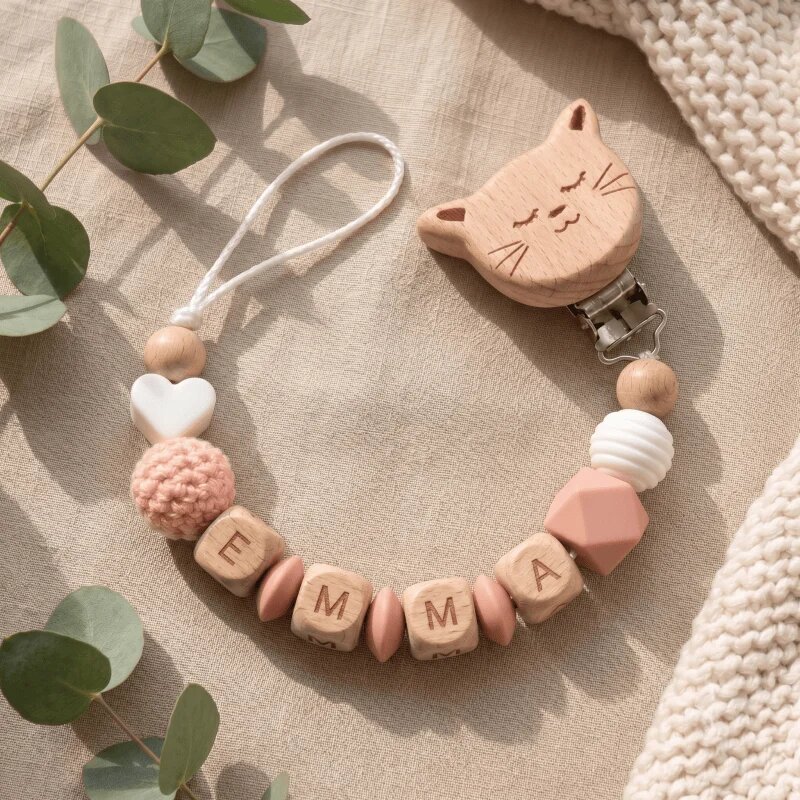 Персонализированный держатель для соски mittsboy Бежевый, custom name pacifier