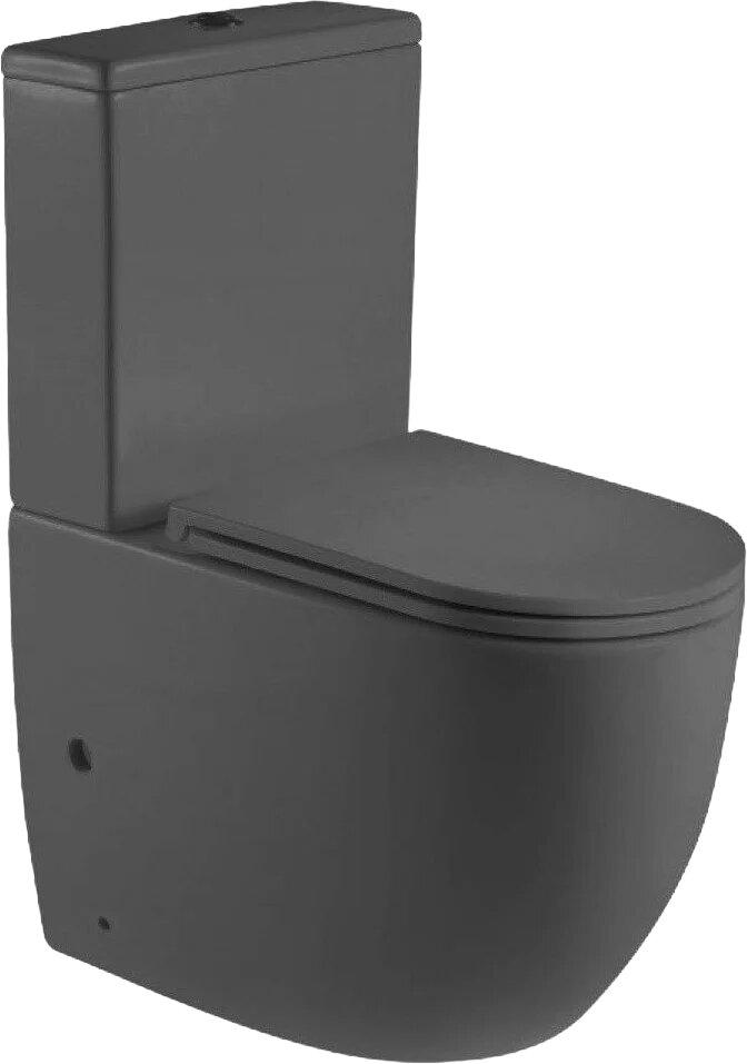 Унитаз-компакт напольный Bauedge Bau Dream Hurricane-2 с микролифтом, безободковый, антивсплеск, фарфоровый, серый, глянцевый, круглый, с нижним подводом, сиденье для унитаза в комплекте