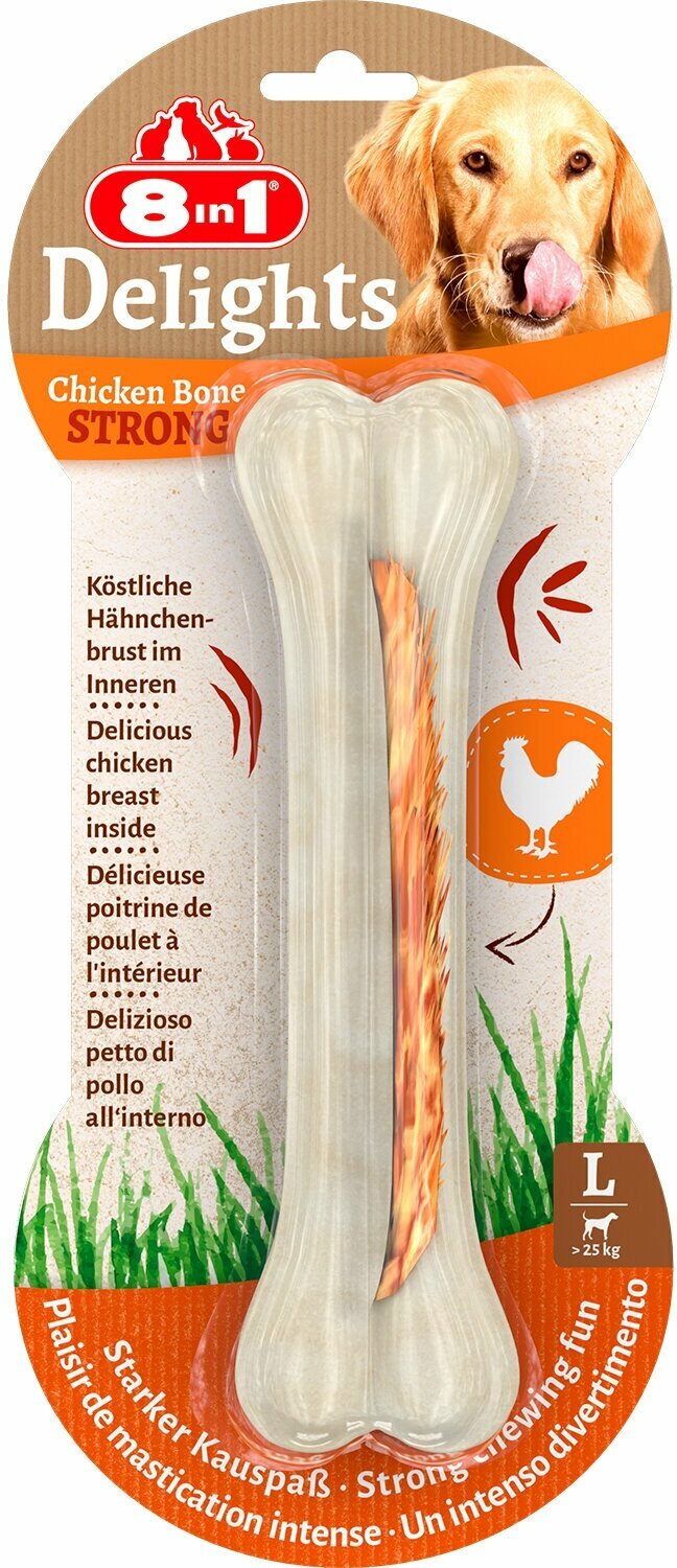 Лакомство 8in1 Косточка Delights Strong L для собак крупных пород, сверхпрочная с куриным мясом, 21см