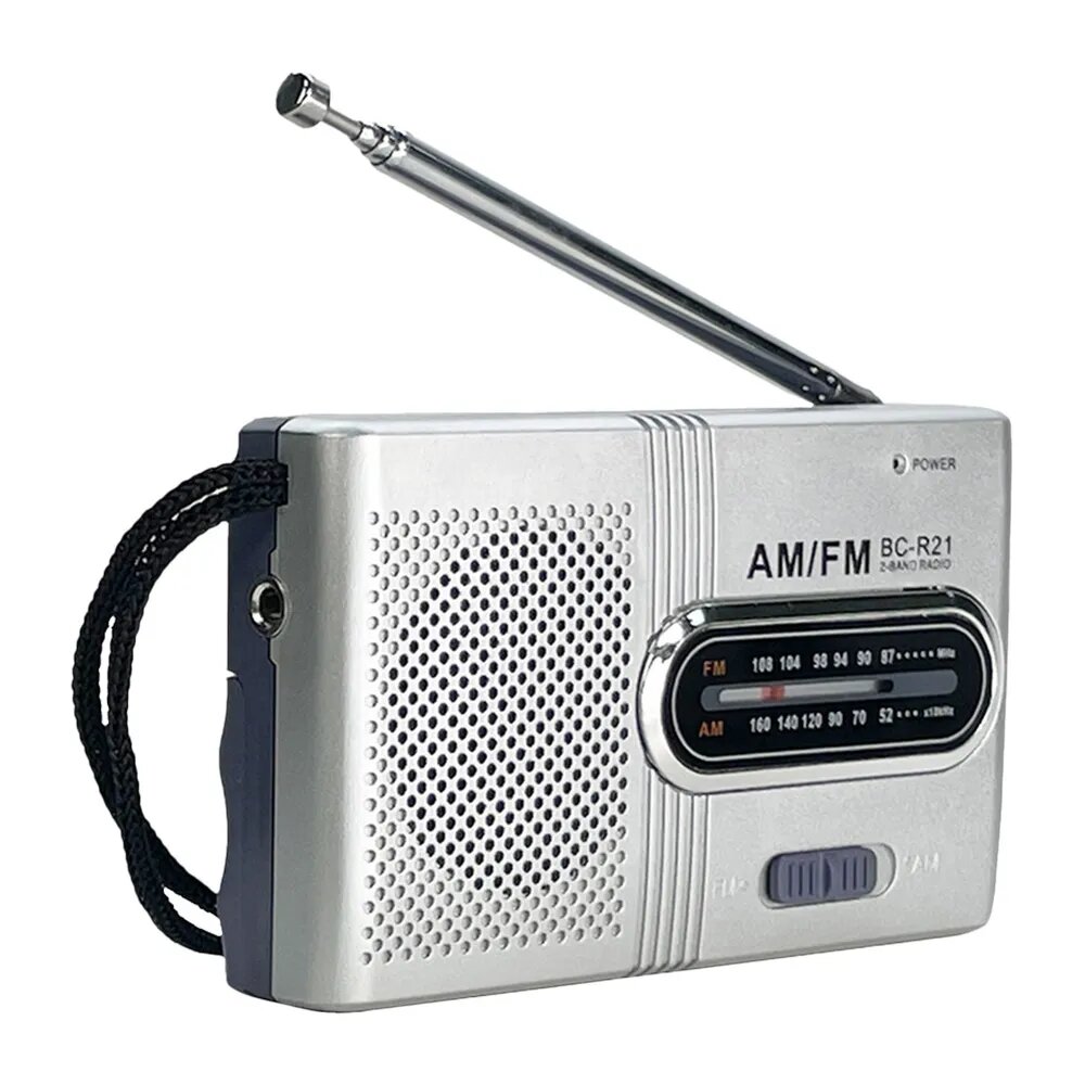 Портативный мини-радиоприёмник AM/FM BC-R21 с динамиком для пожилых, на батарейках