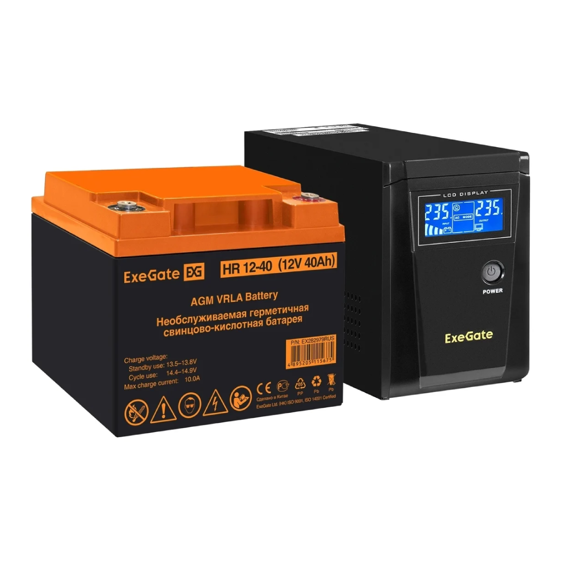 ИБП ExeGate EX295986RUS + батарея 40Aч EX282979RUS SineTower SZ-600. LCD. AVR.1SH 600VA/360W, черный