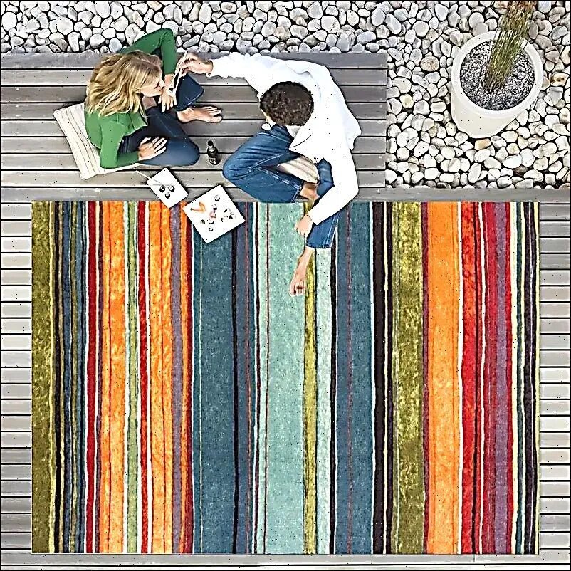 Ковер дорожка 200x120 см с полосатым геометрическим рисунком из акрила и вискозы