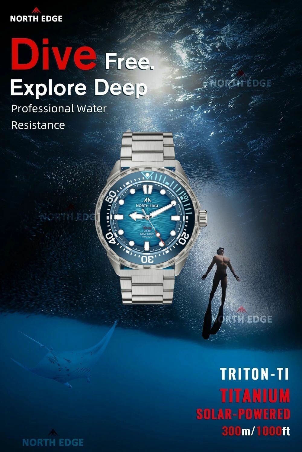 Титановые часы для дайвинга TRITON-TI на солнечных батареях