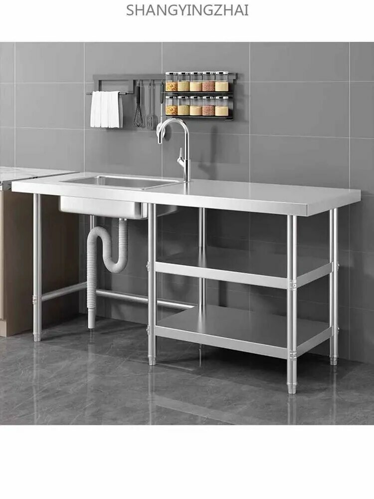 Кухонная мойка, стол из нержавеющей стали С краном горячей и холодной воды, Уличная походная раковина, Высота: 80см