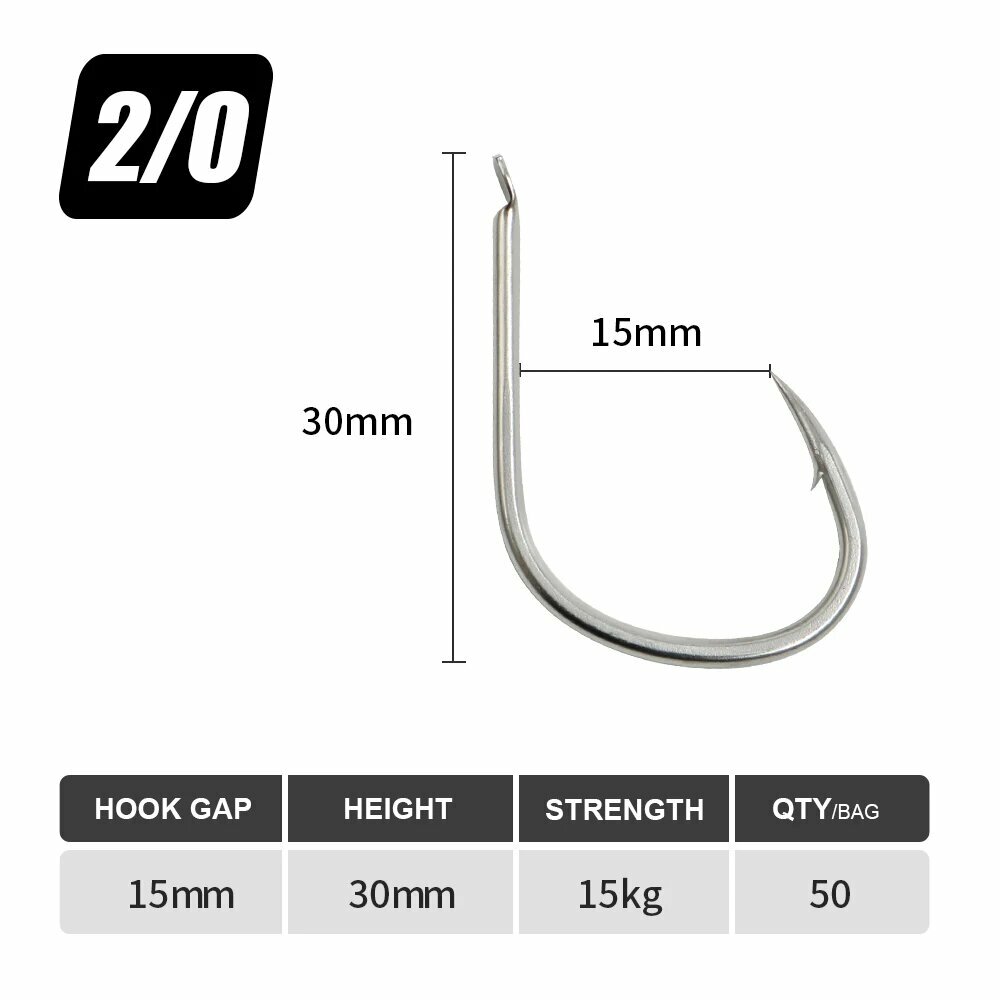 Крючки JIGGING PRO 2/0, 15mm, 30mm, 15kg, 50pcs