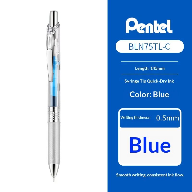 Ручки Pentel EnerGel Inkfree: выдвижные, эстетичные, с прозрачным корпусом, на водной основе, разноцветные чернила, японские канцелярские товары