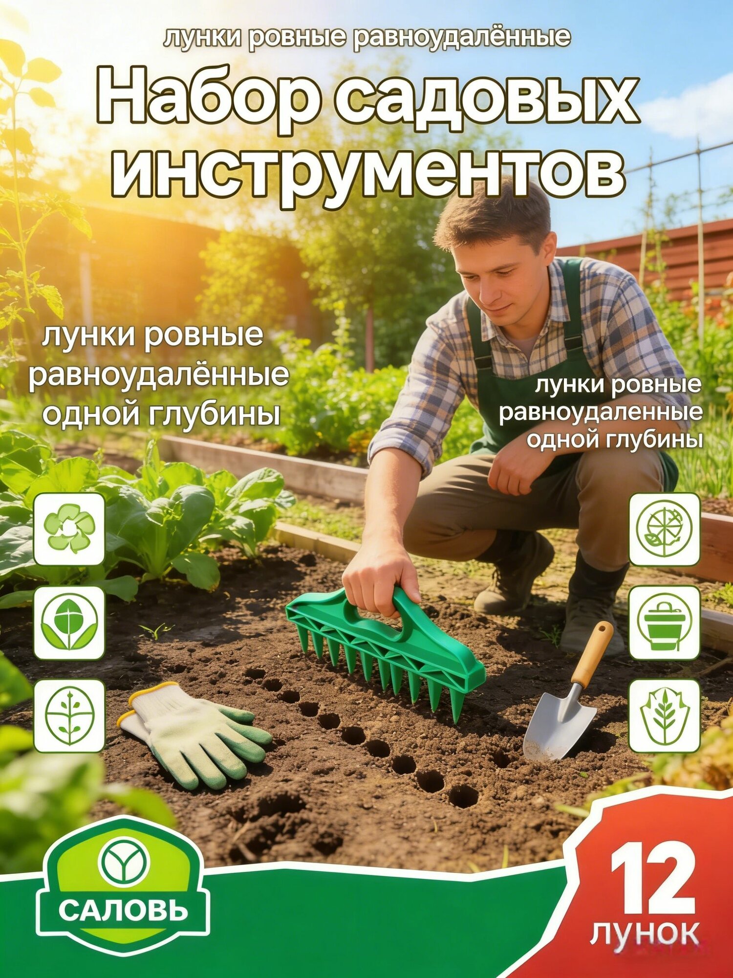 Набор садовых инструментов, Перфоратор для обработки почвы, предназначенный для посева и рыхления овощей и растений