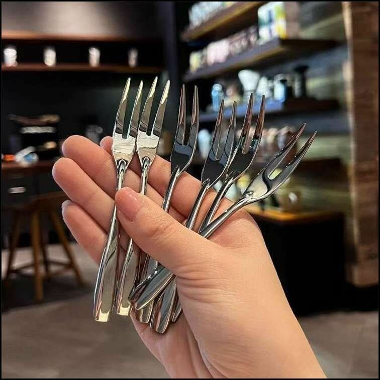 Вилки из нержавеющей стали с двумя зубьями, для фруктов, овощей, сыров, десертов, длина 13 см, 6 шт