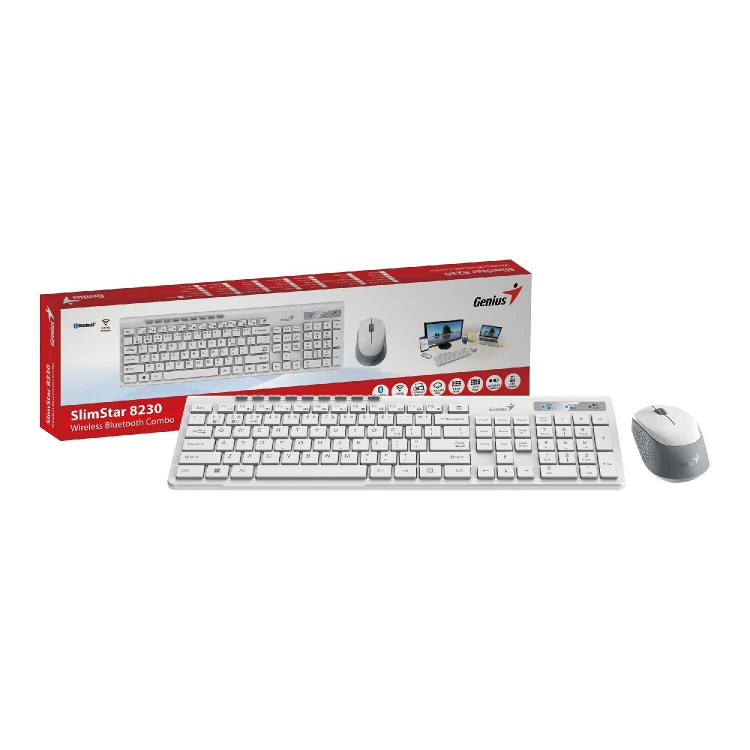 Комплект (клавиатура + мышь) Genius SlimStar 8230, беспроводной, белый