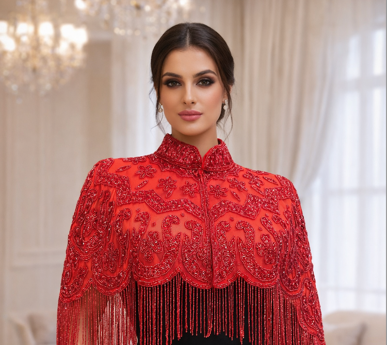 Декоративный аксессуар-кейп из бисера для праздника, вечера, торжества, свадьбы, вечеринки