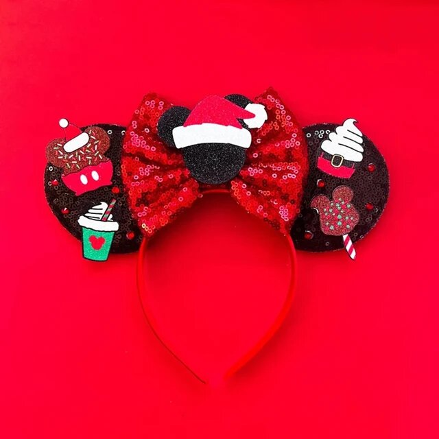Повязки на голову с ушками Микки Мауса от Disney, аксессуары для волос для вечеринок для девочек и женщин, повязки на голову с Минни Маус, детские повязки на голову с бантиками и пайетками, подарки.