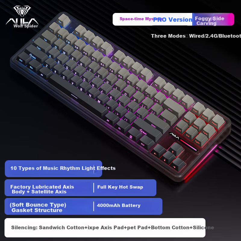 AULA F87Pro беспроводная механическая клавиатура трирежимная Bluetooth/проводная с горячей заменой клавиш RGB-подсветка