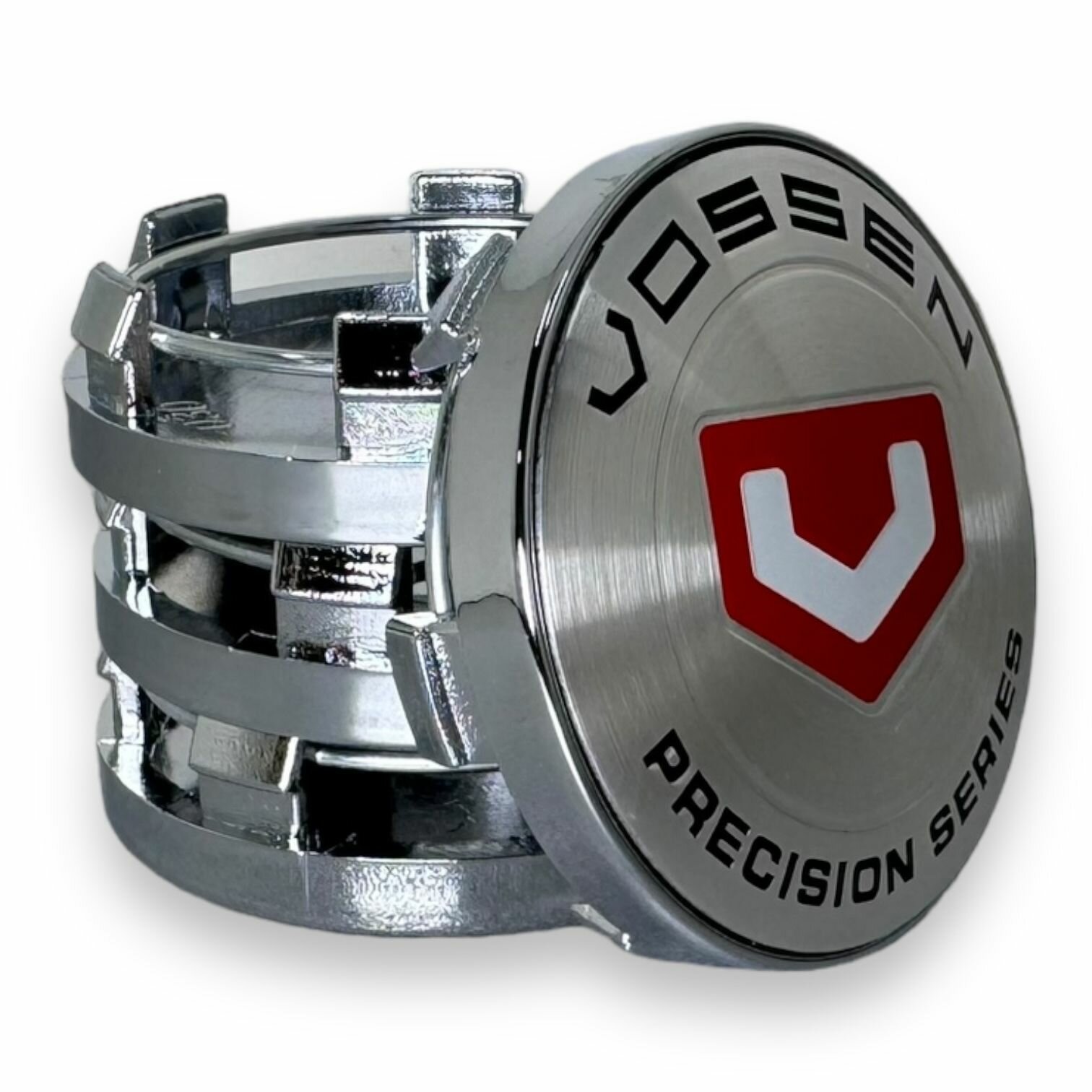 Колпачки заглушки на литые диски VOSSEN серебро с красным 60/56/9, 4 колпачка