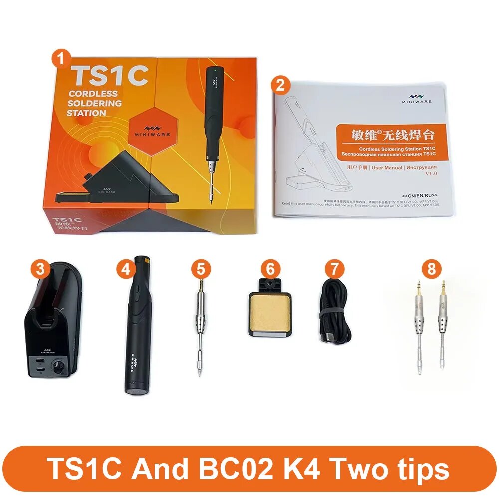 Беспроводная паяльная станция TS1C MINIWARE 45W, 2 насадки