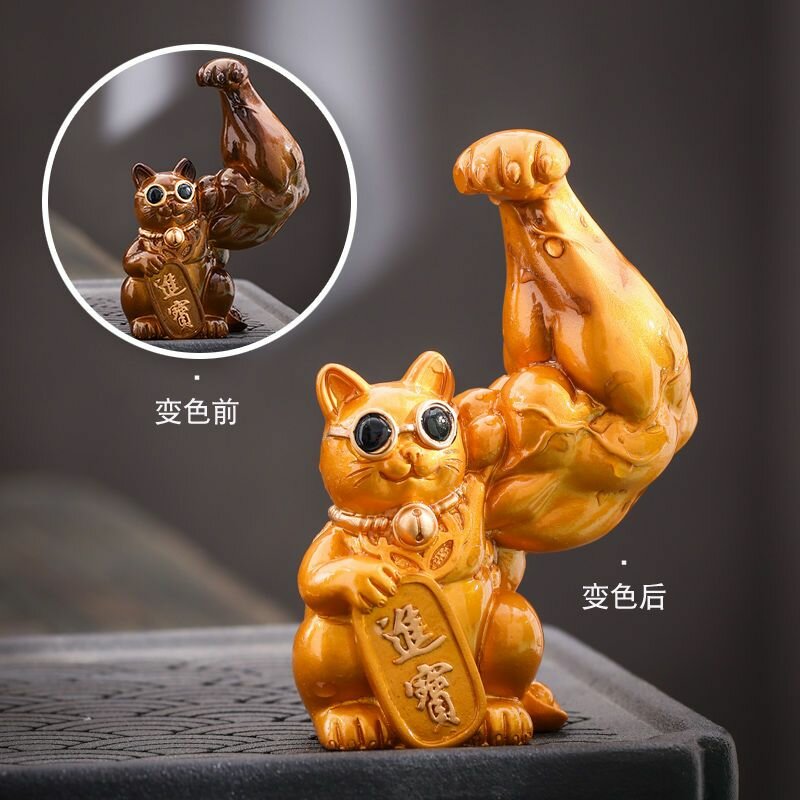 Кошка удачи, меняющая цвет, украшение для чая, премиум-украшение для привлечения удачи, поднос для чая, аксессуары для чайного сервиза, украшение в виде коровы, подарок