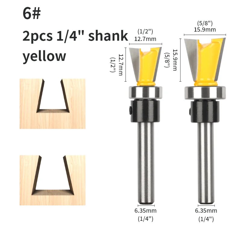 Твердосплавные фрезы "ласточкин хвост" 6 мм 6,35 мм 8 мм 2pcs 6.35mm Yellow