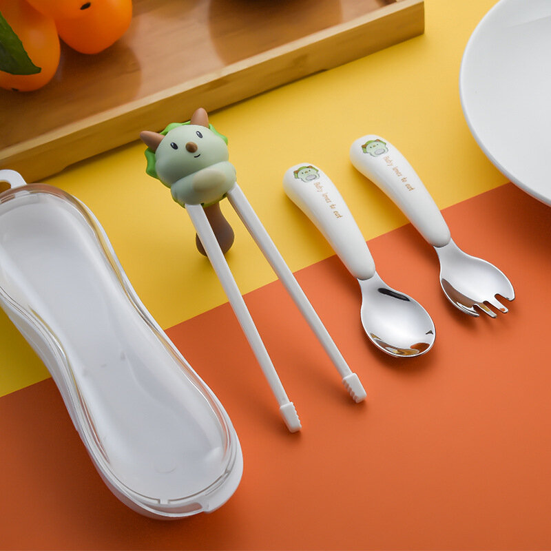 Набор детской посуды из нержавеющей стали с драконом, вилка, ложка и детские столовые приборы для кормления, компактный