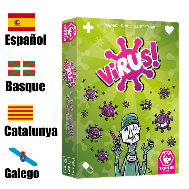 Игра Exploding Kittens испанский вариант карточная с зеленой версией Virus, 54 карты, новая дизайнерская версия