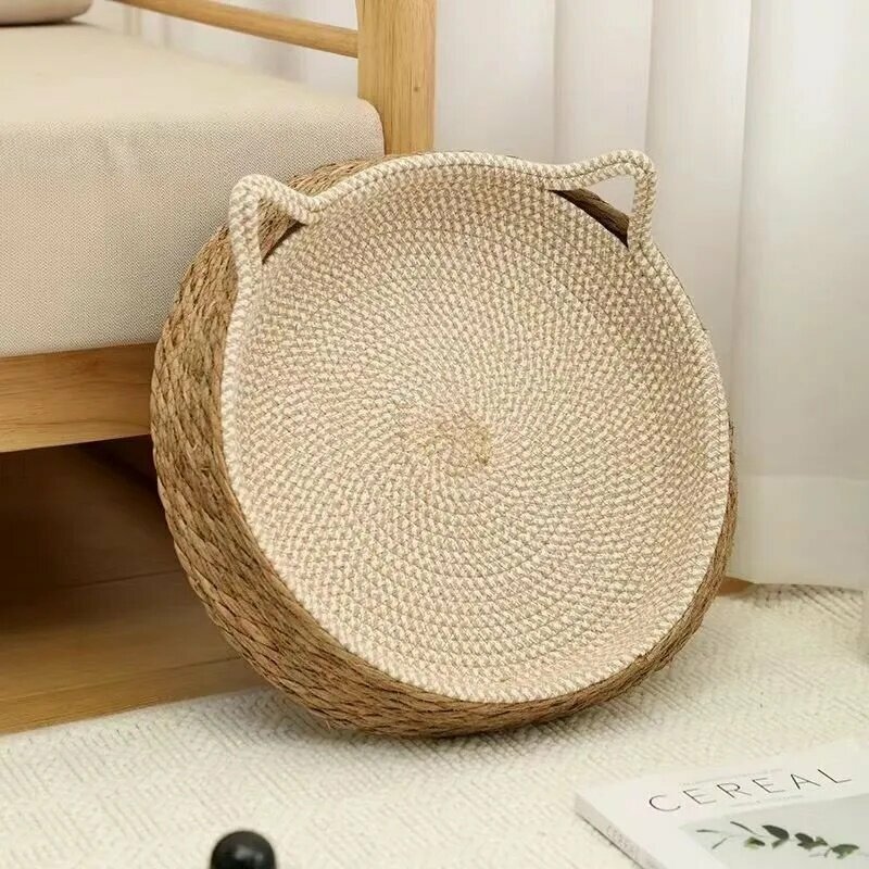 Кошачий домик из джута с ушками, складной, не осыпается, для сна и игры, натуральный