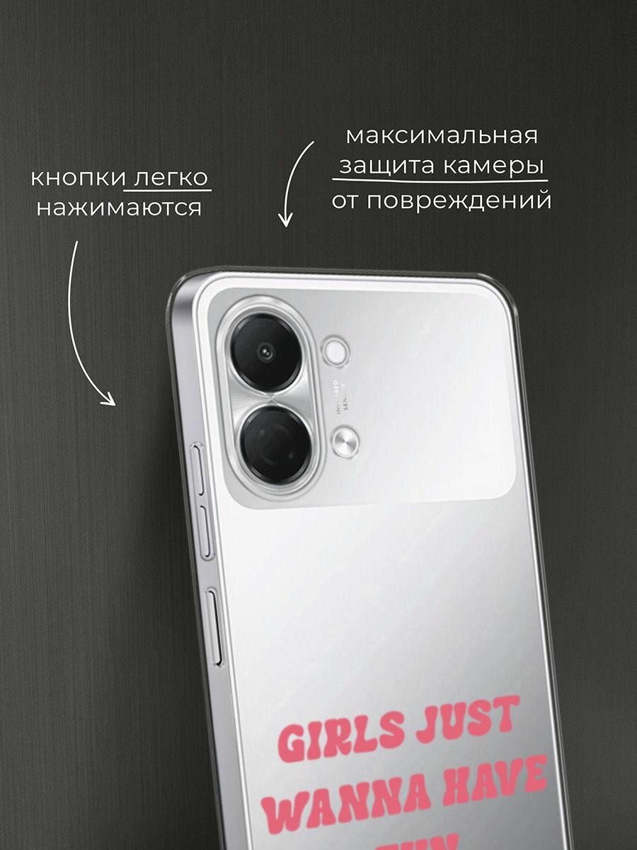 Чехол на Tecno Spark Go 3 / Текно Спарк Го 3 с принтом Girls just wanna have fun, прозрачный — фото 1