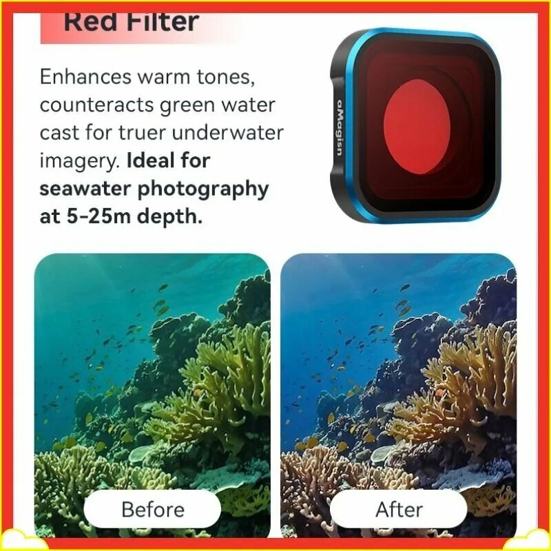 Фильтр для подводного плавания aMagisn Подводный фильтр для коррекции цвета Красный Розовый Фиолетовый Фильтр для объектива Gopro Hero 9 10 11 12 13