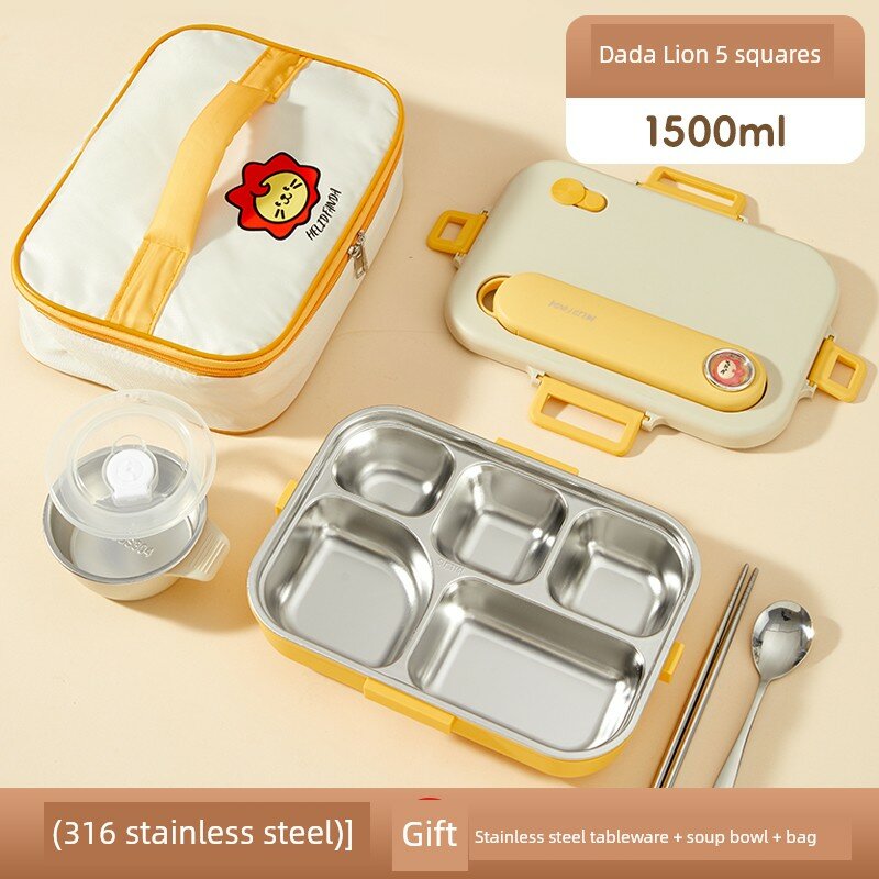 316 нержавеющая сталь антибактериальный 5-отсековый изолированный обеденный контейнер с термобоксом, 1500 мл, дизайн
