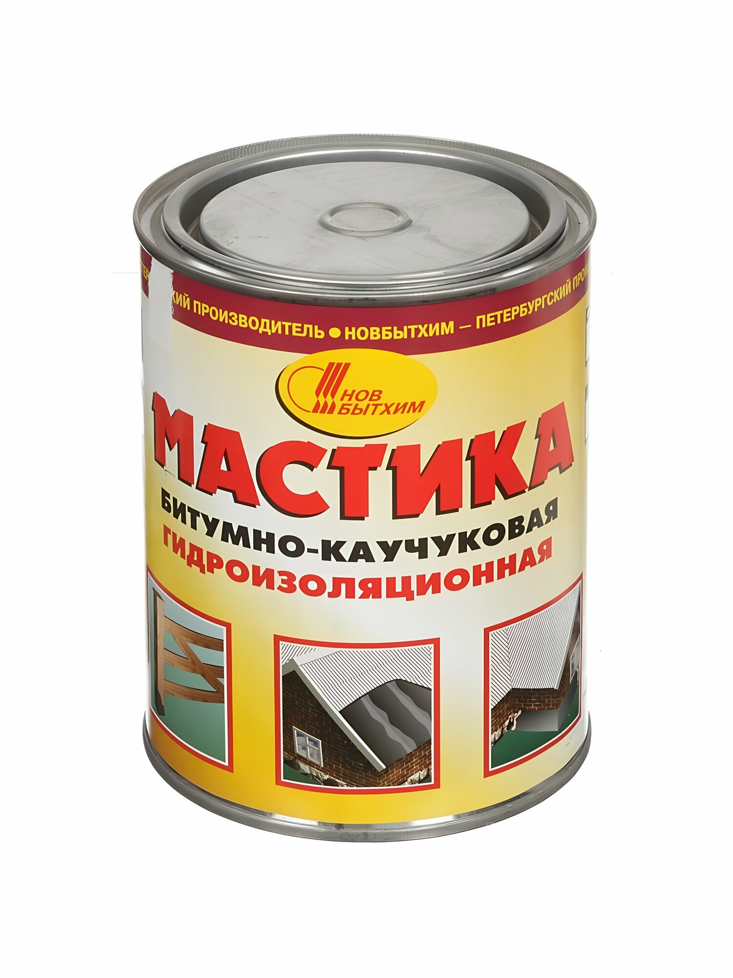 Мастика битумно-каучуковая НовБытХим 1 л для гидроизоляции и кровли, Россия