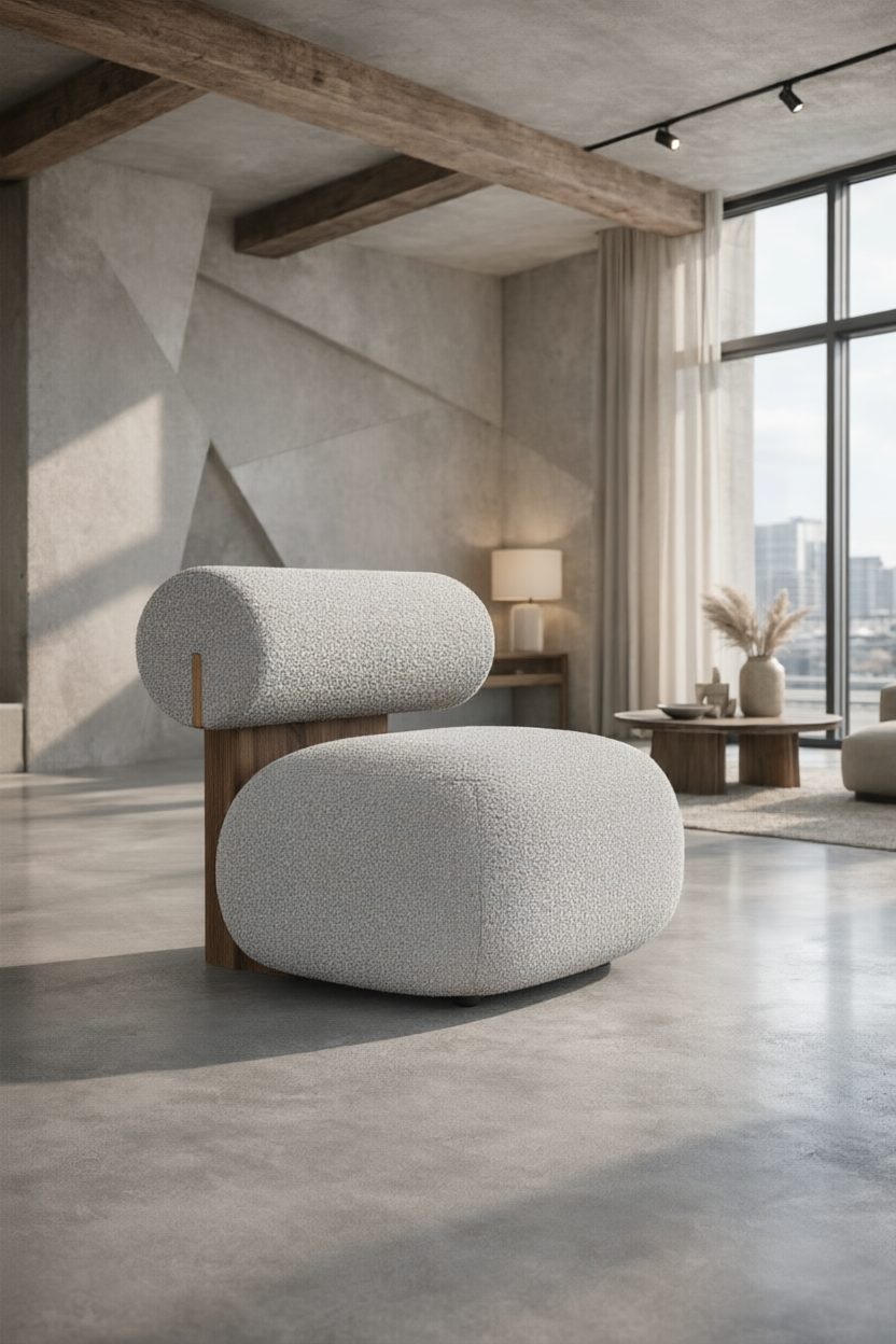 Кресло мягкое для отдыха дома Осло, Дуб Кастелло / ткань Romeo 06, Светло-серый