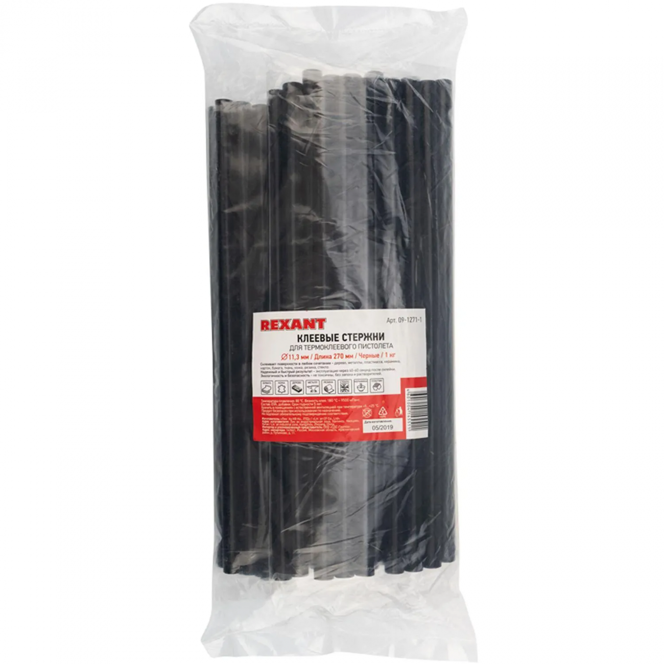 Стержни клеевые O11мм,270мм, черные,1кг(0,5кг + 0,5кг)пакет REXANT 091271-1 2435094
