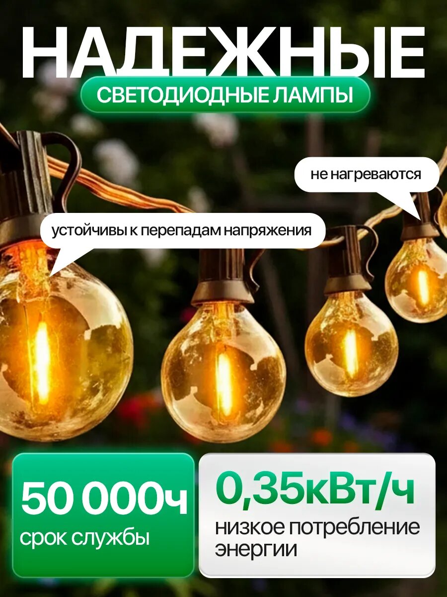 Гирлянда LIGHTINGTON "Ретро", уличная, 30 м, теплый свет, IP 44, чёрный — фото 1
