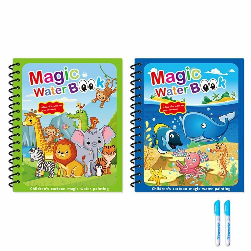 Многоразовая водная раскраска "Животные" для малышей с маркерами для раскрашивания в комплекте. Подарок на Новый год для детей