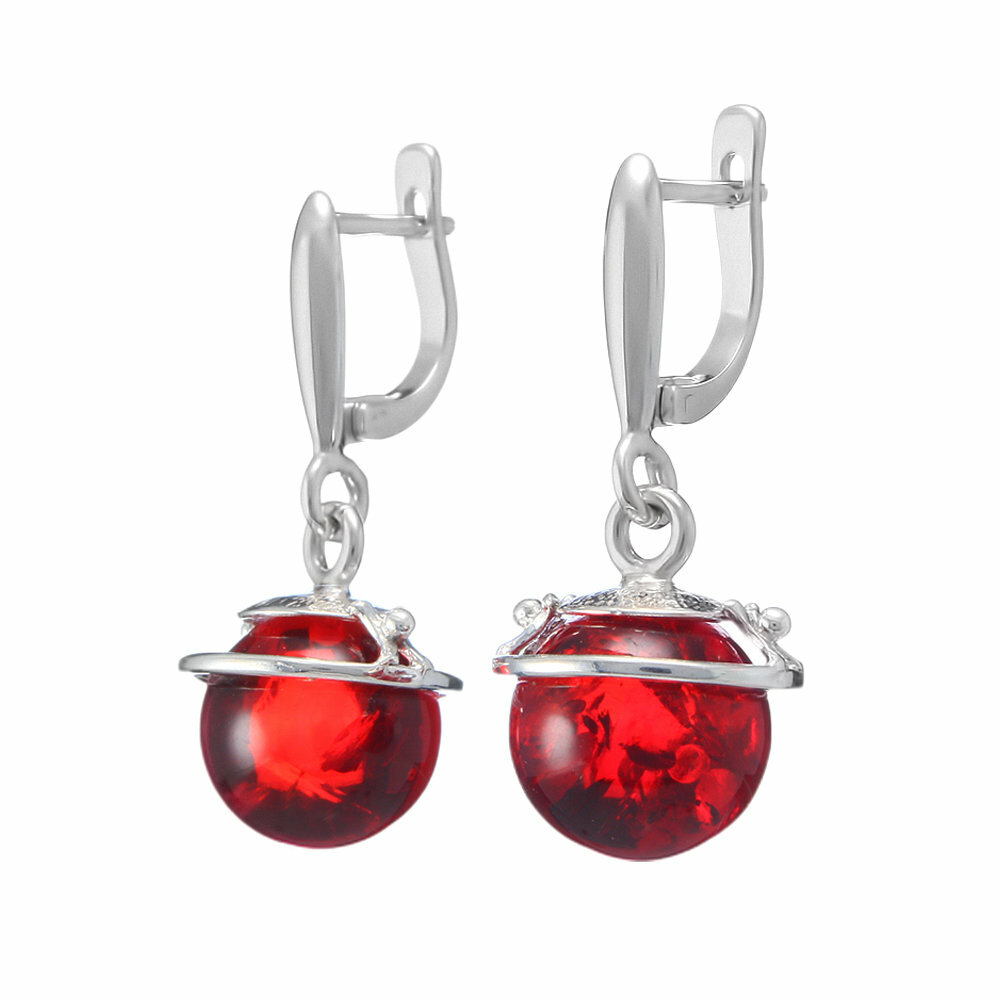 Серьги, серебро, 925 проба, янтарь