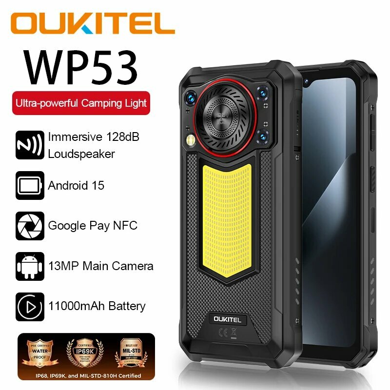 Глобальная версия Oukitel WP53 Rugged Phone 6.52" HD Camping Light Smartphone Android 15 24G(8+16)+128GB 11000mAh elephone Portable