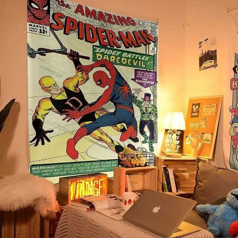 Брезентовый подвесной коврик Marvel с изображением Человека-паука, Настенный декор для детской комнаты, мультяшный Человек-паук, фоновая ткань, гобелен, домашний Настенный декор, P3, 200x150cm