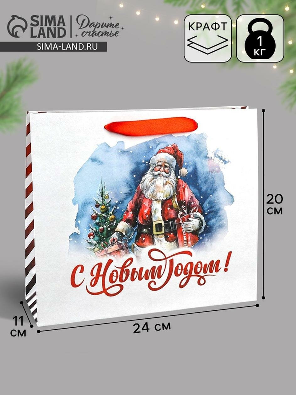 Пакет подарочный новогодний бумажный, «Дед Мороз», 24×20×11 см