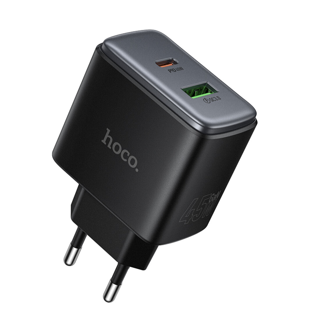 Сетевое зарядное устройство, 1 PD 45W + 1 USB 3.0 QC (C158A), HOCO, черный