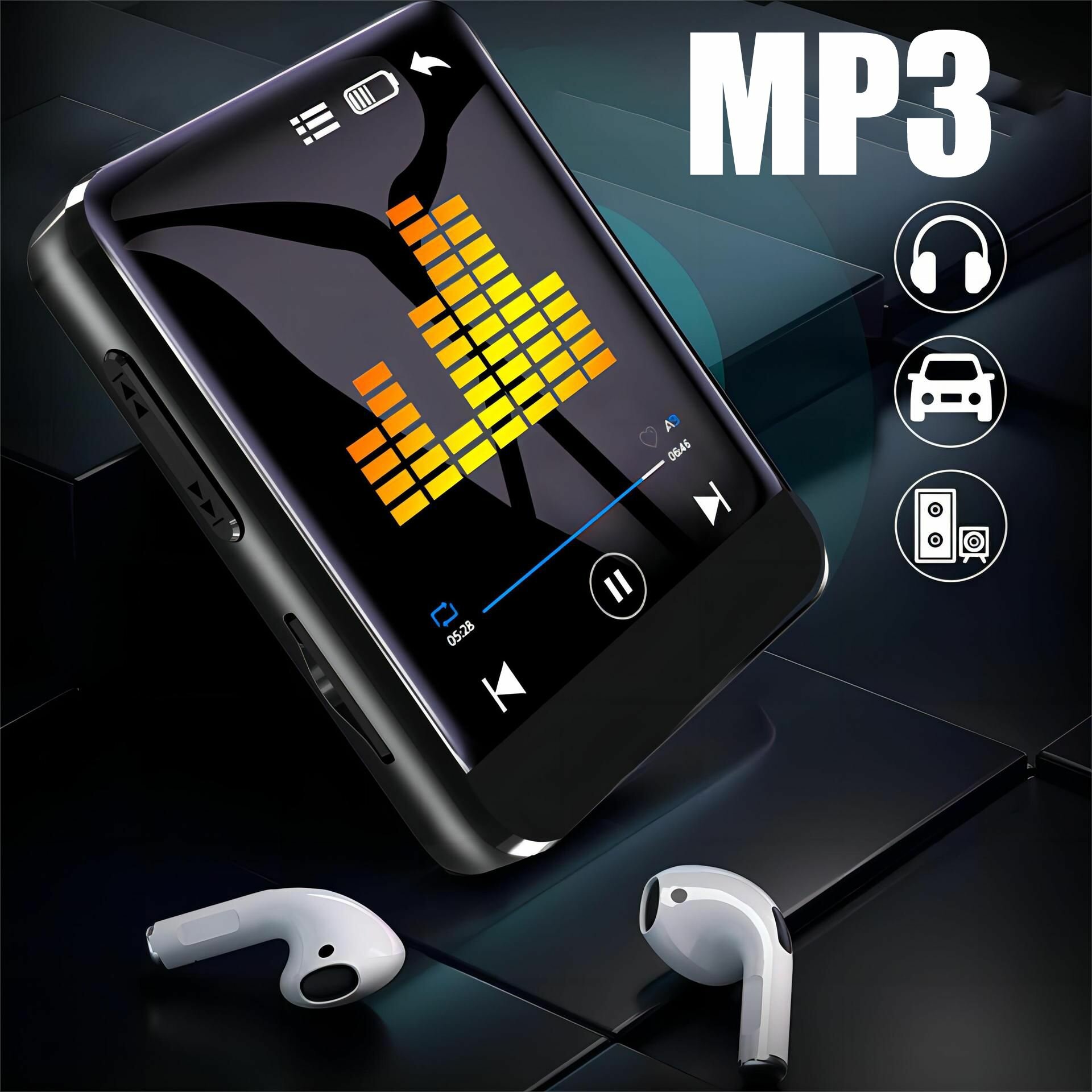 Мини-плеер Gehowesy, 1.8" экран, Bluetooth 5, Нет карты памяти, FM-радио, черный матовый