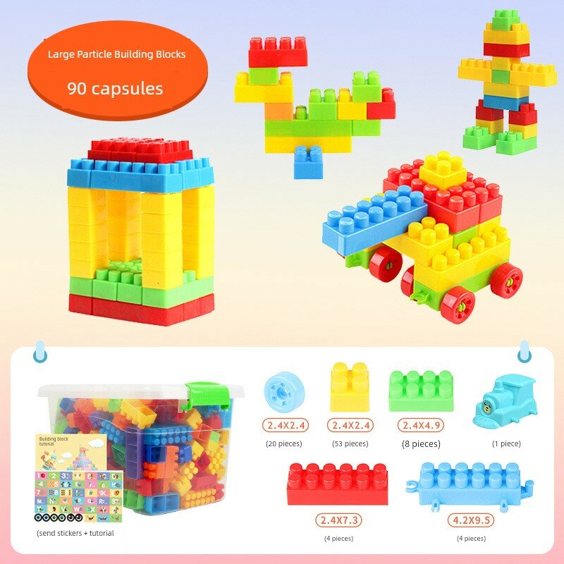 Большие 90-штучные деревянные строительные блоки с коробкой, шаблонами и наклейками-эмодзи