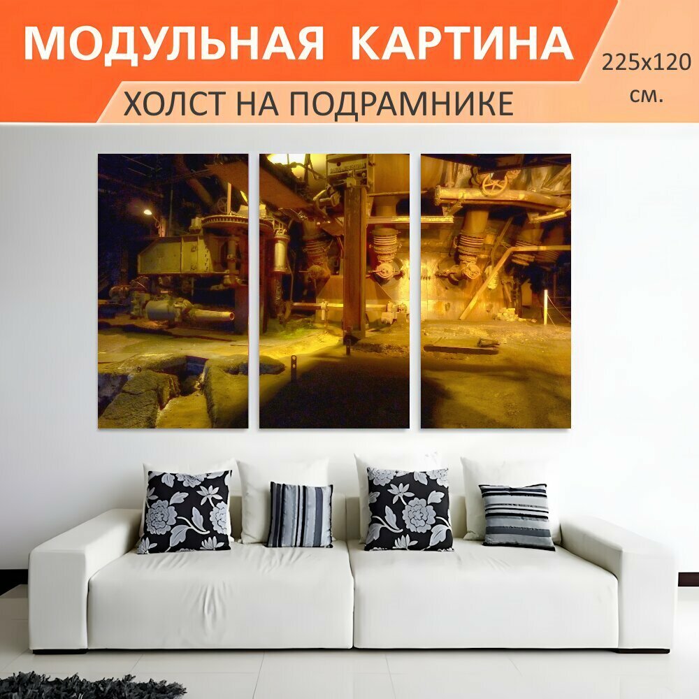 Модульная картина на холсте "Германия, фабрика, металлургический завод" триптих на подрамнике 225х120 см. для интерьера