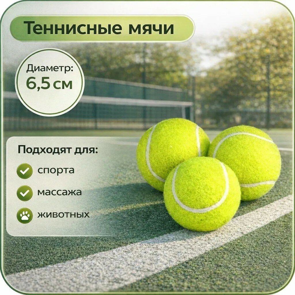 Набор мячей для тенниса, 3 шт
