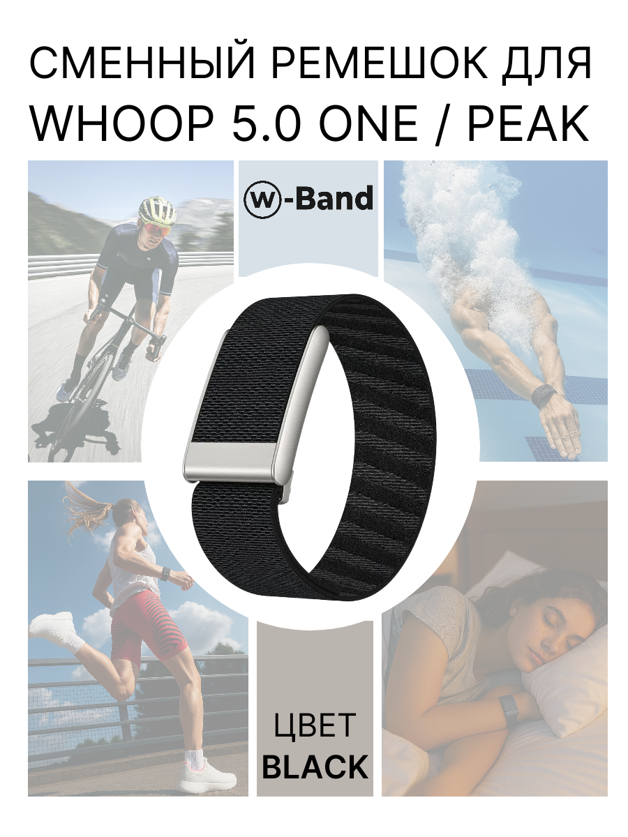 Сменный ремешок для браслета Whoop 5.0 One Peak, цвет черный, совместим с Вуп 5, Superknit black lash bracelet, набор