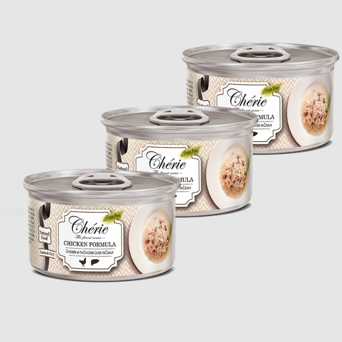 PETTRIC Консервы Cherie Рубленная курица с куриной печенью в подливе Shredded 80г*3шт