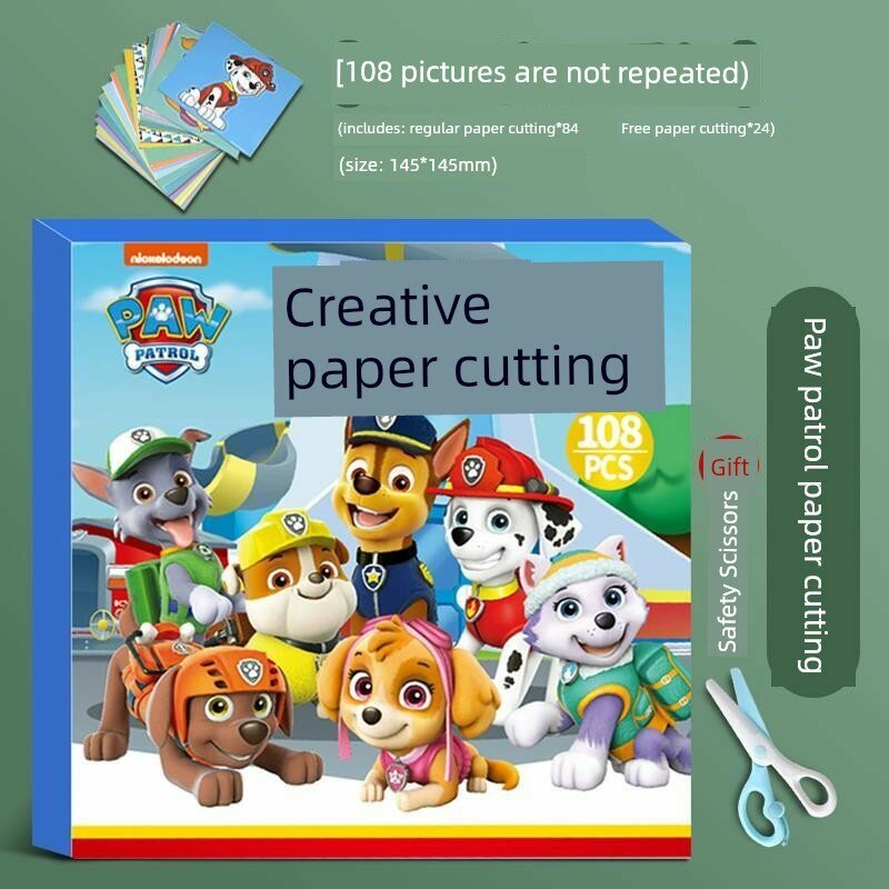 Набор бумажной вырезки Paw Patrol Серия I для детей 3-6 лет, 1 коробка с 108 листами, включая безопасные ножницы