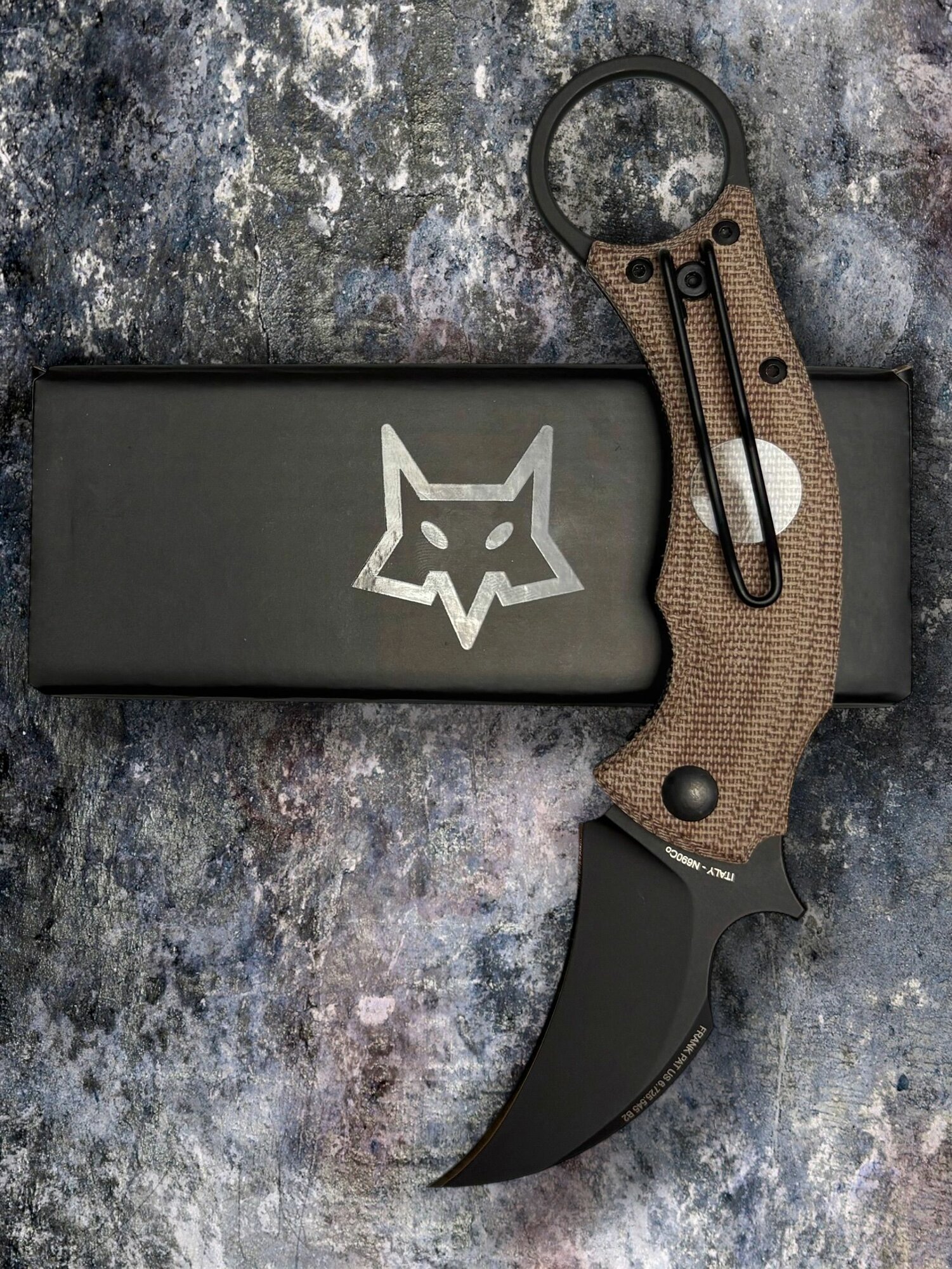 Складной нож - керамбит FOX / Bastinelli Black Bird Brown Micarta, FX-591 MN