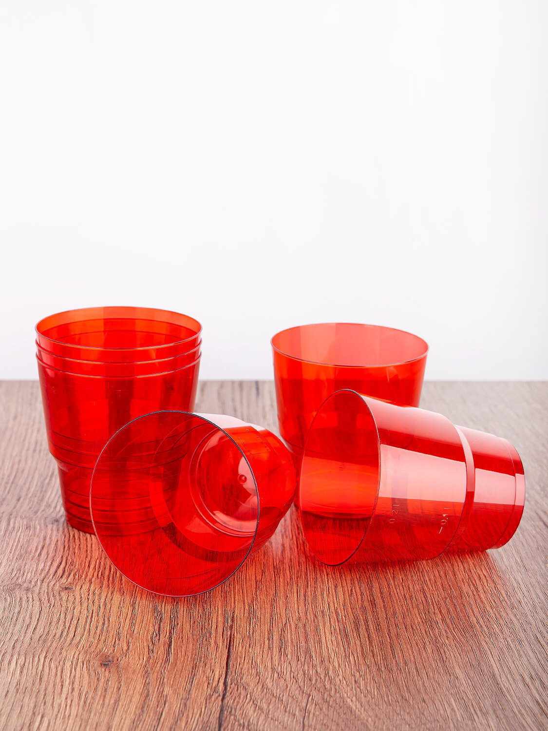 Стаканы одноразовые пластиковые 200 мл 50 шт, красные. Стаканчики для трайфлов кристалл, многоразовые для кейтеринга, салатов, десертов, плотные