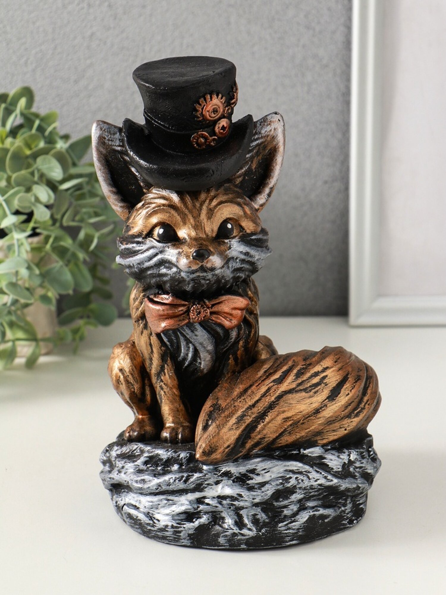 Копилка для денег «Лиса в шляпе», гипс, 24×15 см, под бронзу с серебром