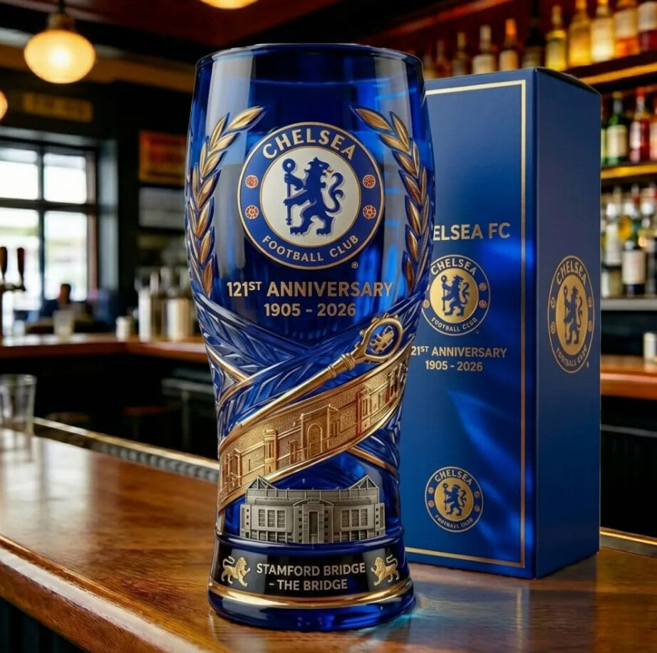 Стеклянный пивной бокал, Футбольный юбилей, Chelsea, Пинтовый стаканчик, Цветное стекло
