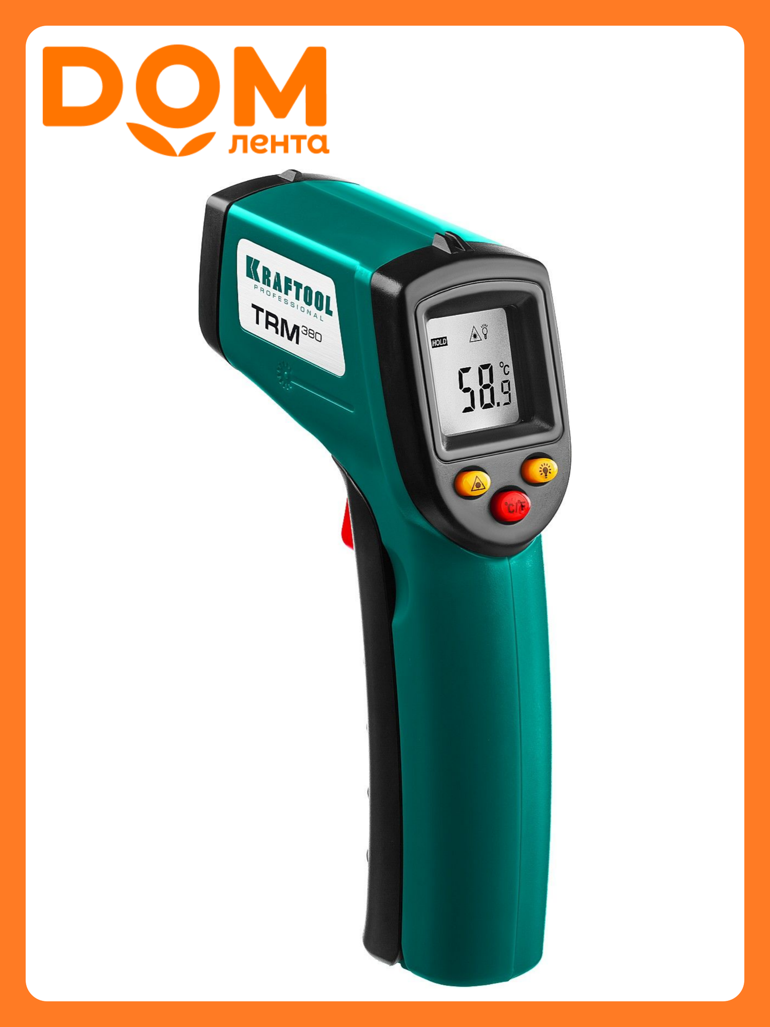 Пирометр Kraftool TRM-380, бесконтактный, подсветка дисплея, батарейки